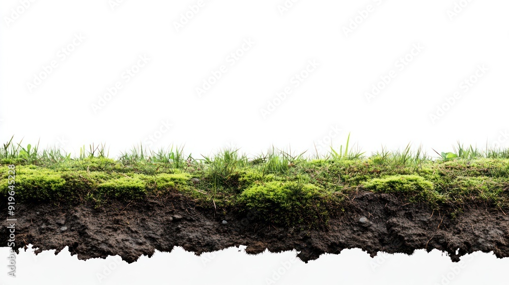 Cross-sectional view of soil showing layers of earth with grass on top ...