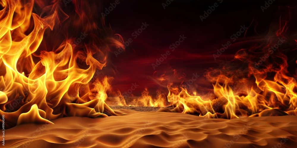 Burning Desert with rising flames, intense banner scene for fire-safety ...