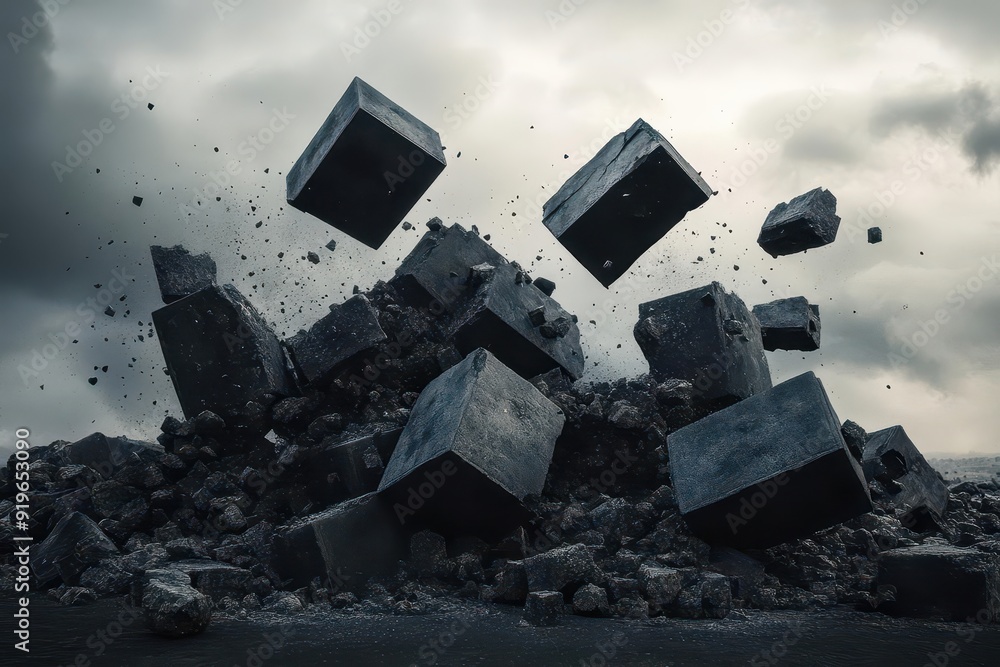 The scattered blocks of a fallen tower represent the remnants of a ...