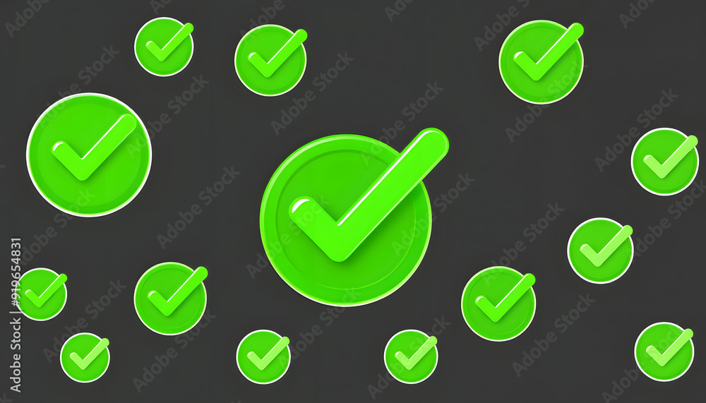 Green check mark, isolated tick symbols, checklist signs, and an ...