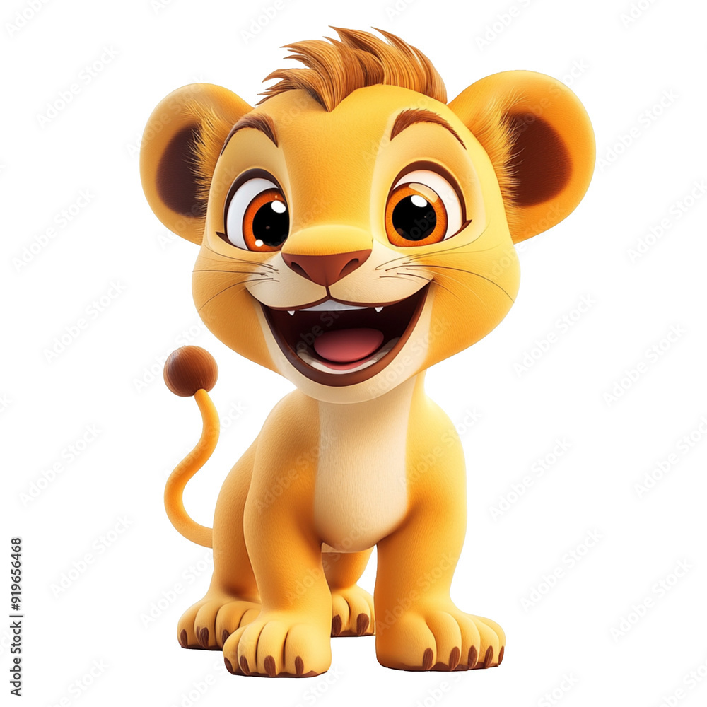 3D cartoon character of a brave lion cub with a playful expression ...