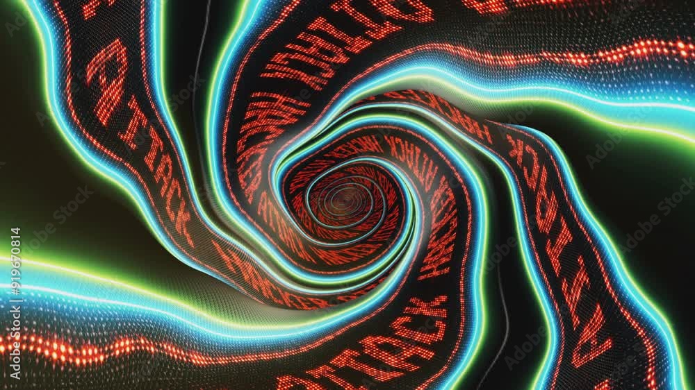 Hacker Attack Text on the Led Walls Animation, Tunnel Background, Loop ...