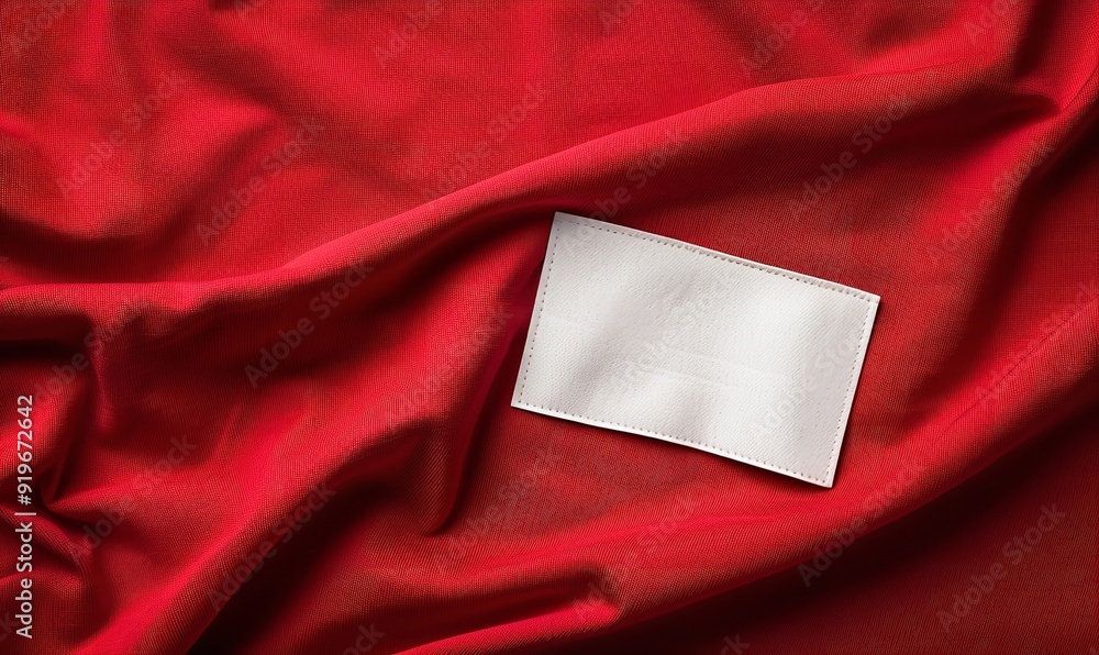 Red t-shirt fabric texture background with blank white laundry care ...