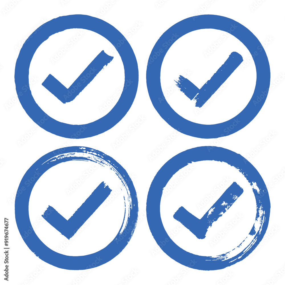 collection of hand painted blue circular checkmark brush stroke vector ...