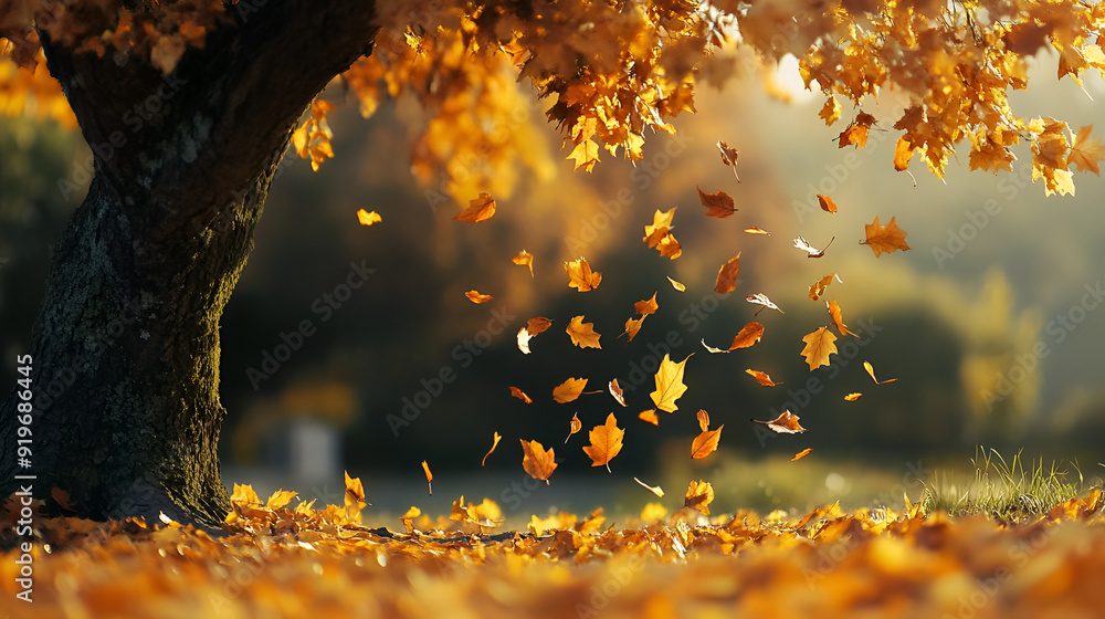 cayendose las hojas de los arboles por la llegada del otoño pasto lleno ...