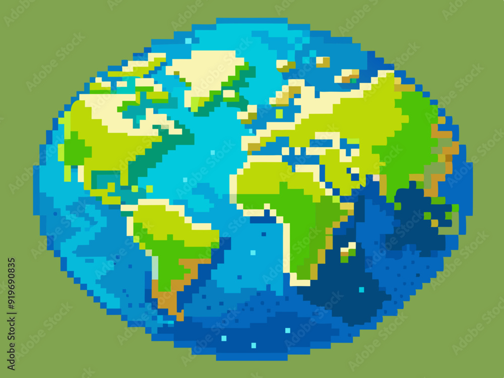 Pixel Earth. Globe world map in color and silhouette pixel art 8 bit ...