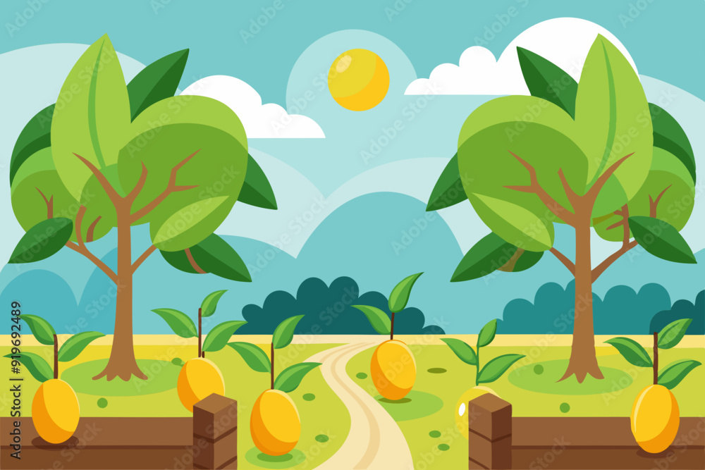 Garden Nature with Mangoes – Vector Illustration, SVG Design Files ...