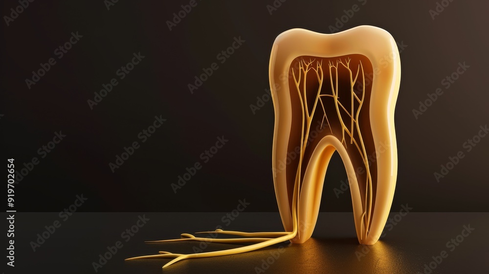 Detailed 3D illustration of a tooth cross-section showing internal ...