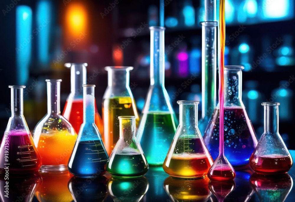 intricate illustrations laboratory equipment dynamic chemical reactions ...