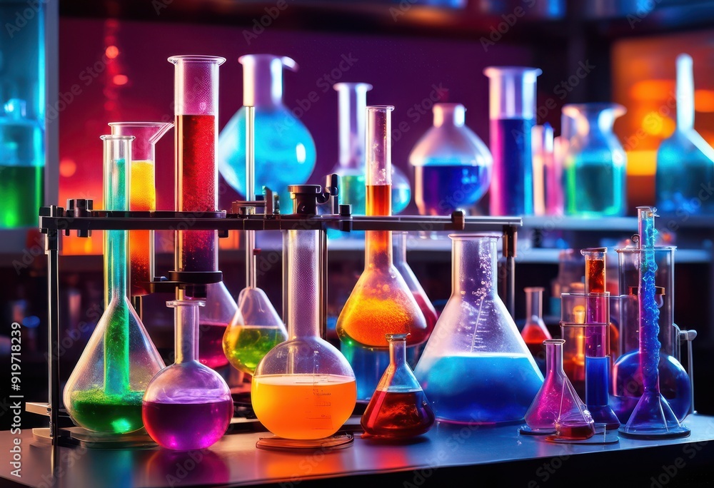 colorful laboratory instruments displaying dynamic chemical ...