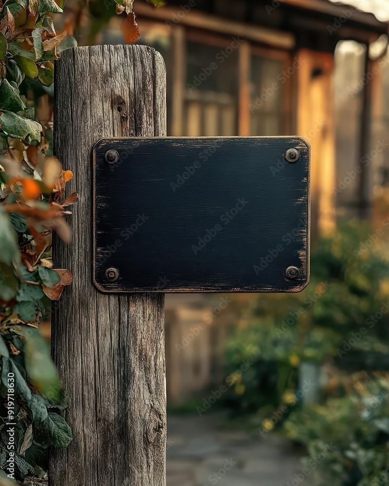 Rustic rectangular store signage design mockup isolated, black metal ...