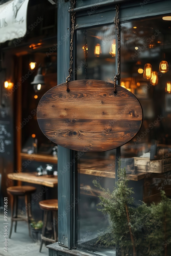 Rustic oval store signage design mockup isolated, reclaimed wood badge ...