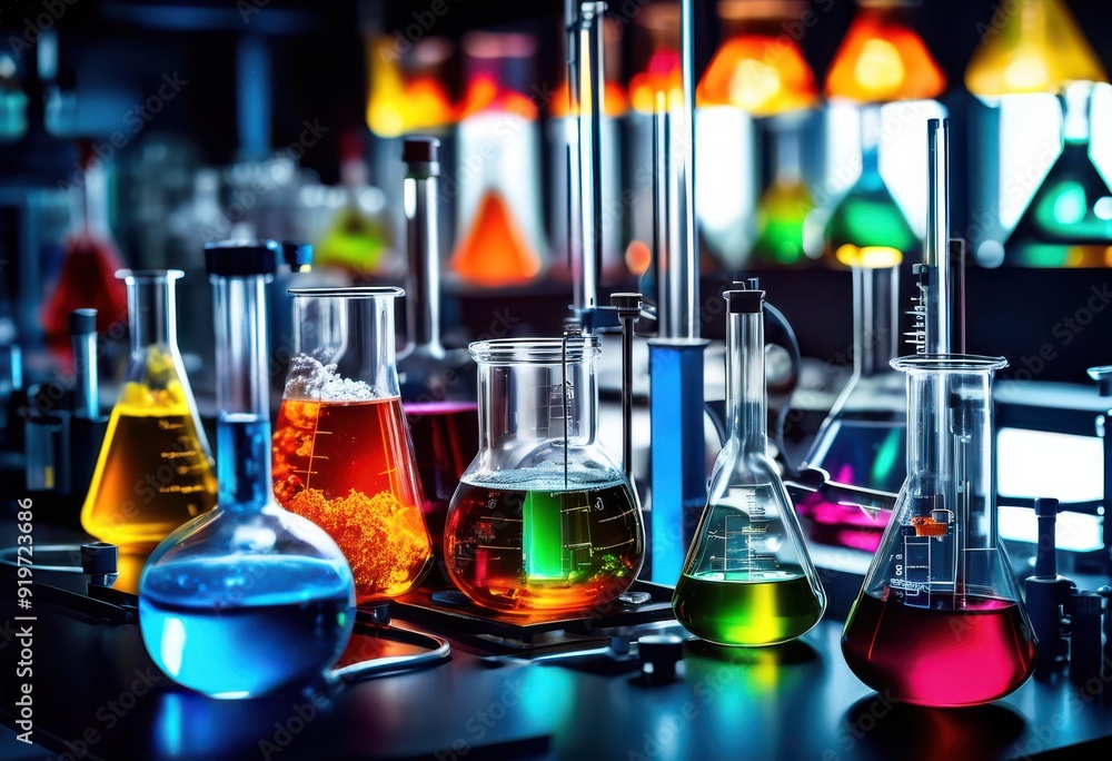 dynamic laboratory instruments showcasing vibrant chemical reactions ...