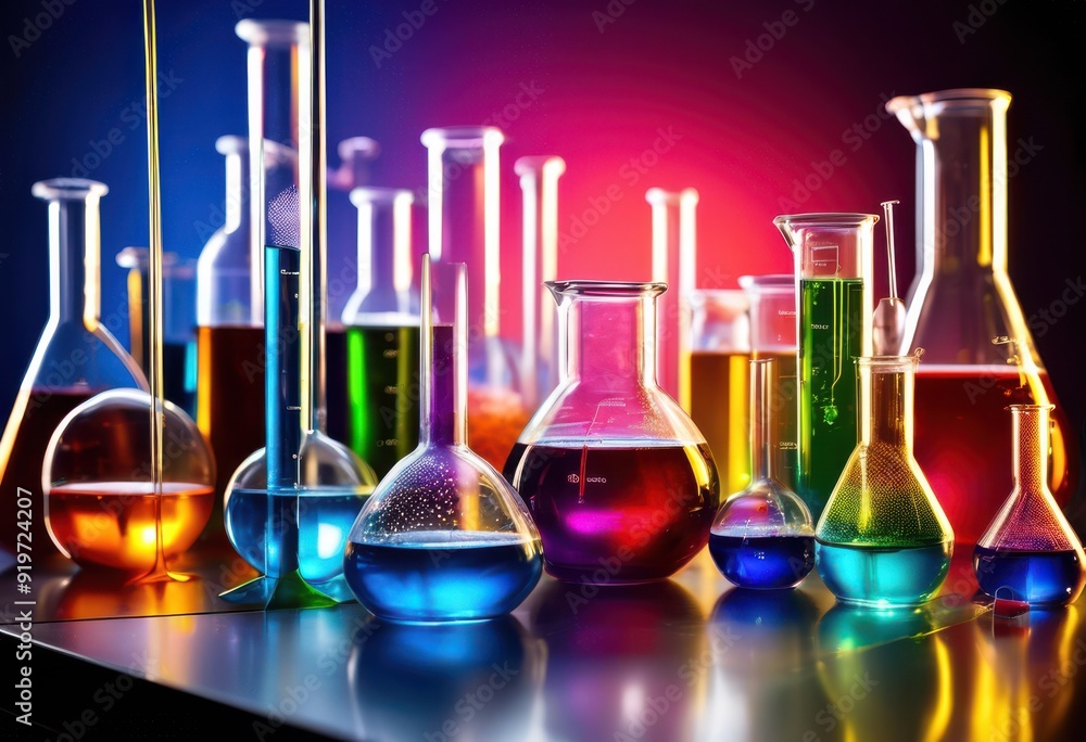 comprehensive display laboratory equipment showcasing vibrant chemical ...