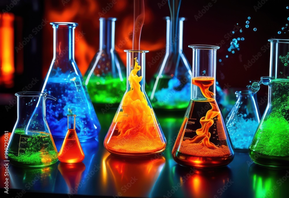dynamic laboratory instruments showcasing vivid chemical reactions ...