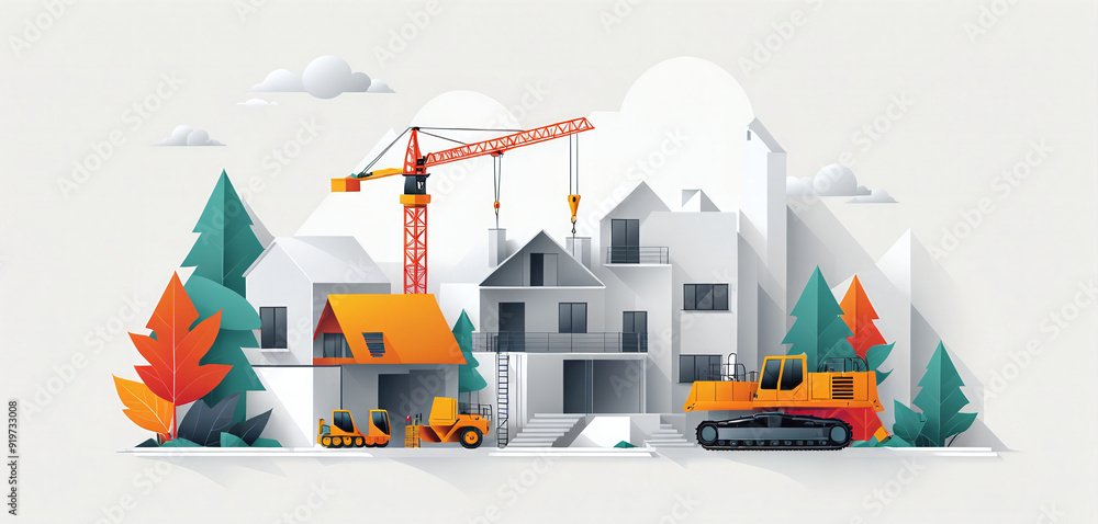 Illustrative graphic depiction of an inner-city construction site ...