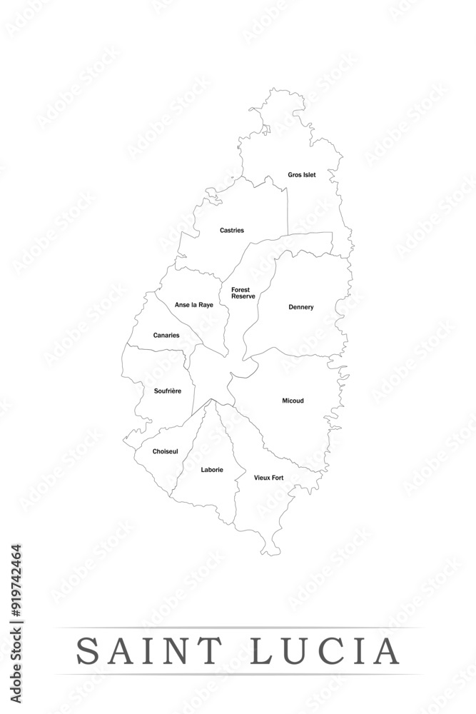 Administrative regions of SAINT LUCIA. Province, state, division name ...