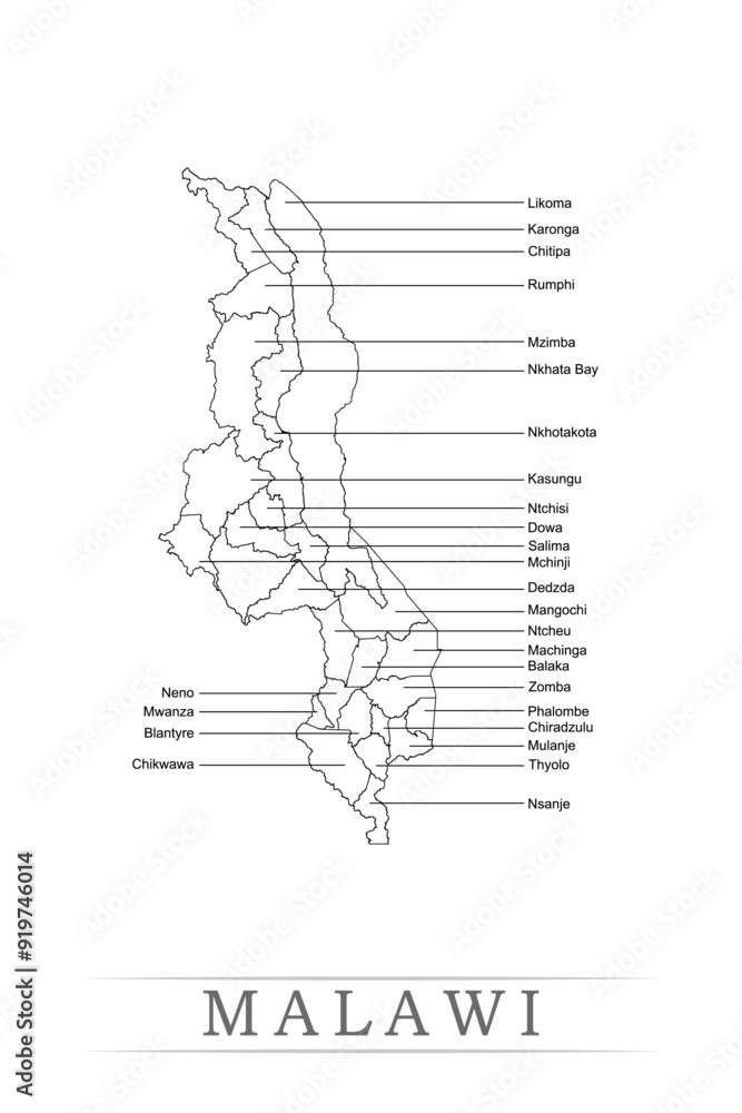 Vetor de Administrative regions of MALAWI. Province, state, division ...