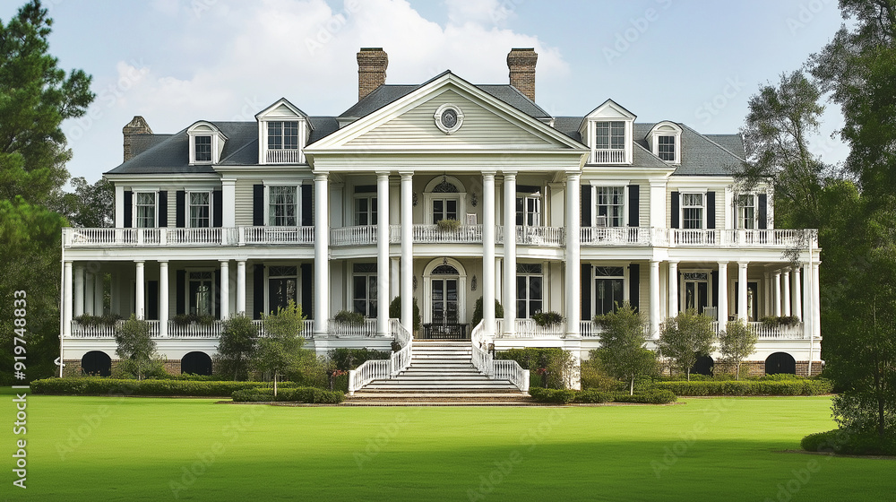 47. Southern plantation house with magnolia trees, a grand lawn, and a ...