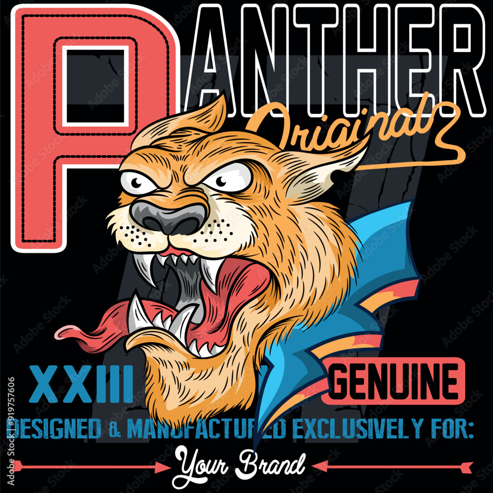 Puma or Panther sports design with texts in collegiate shapes, numbers ...
