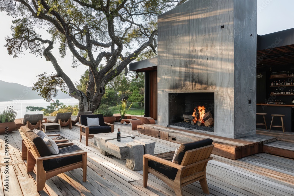 Outdoor Furniture. Architectural Backyard Design with Sitting Area and ...