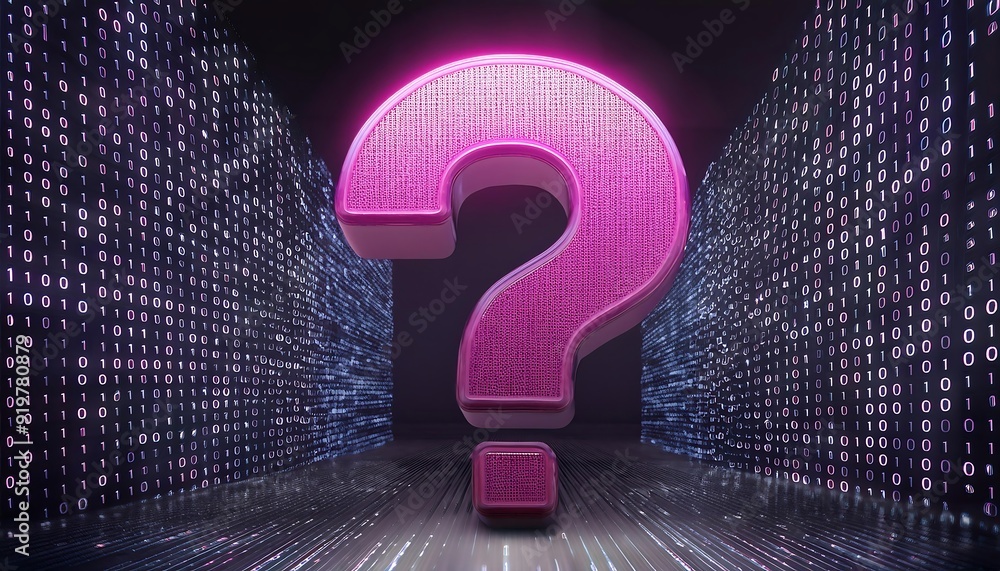 Digital 3d Pink Question Mark Embedded With Binary Code Representing Ai In Question Answering