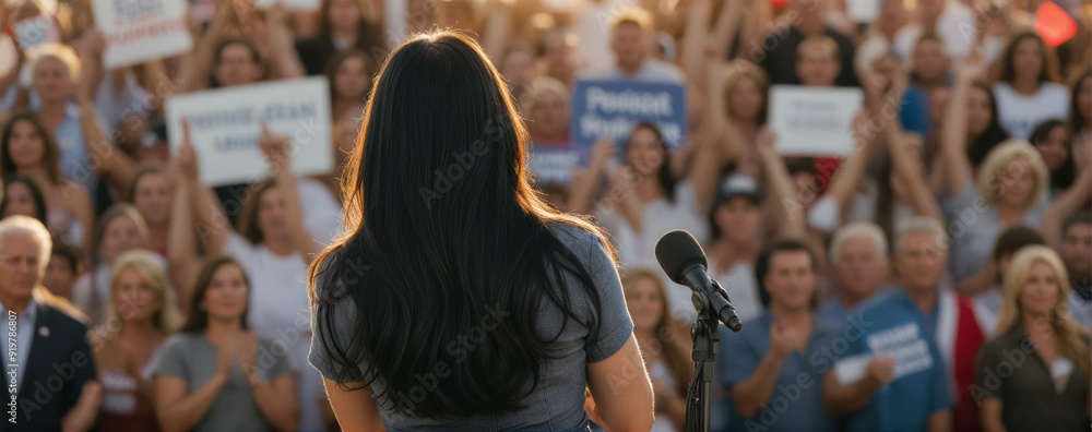 Woman in the Spotlight, Public Speaking, Giving a Speech to Crowd ...