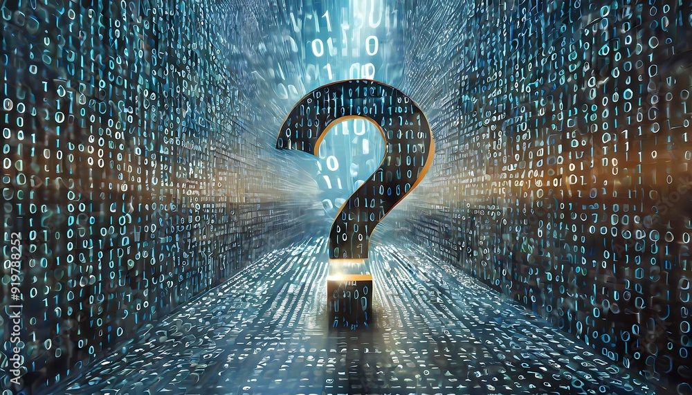 Digital 3D Question Mark Embedded with Binary Code, Representing AI in ... Digital 3D Question Mark Embedded with Binary Code, Representing AI in ...