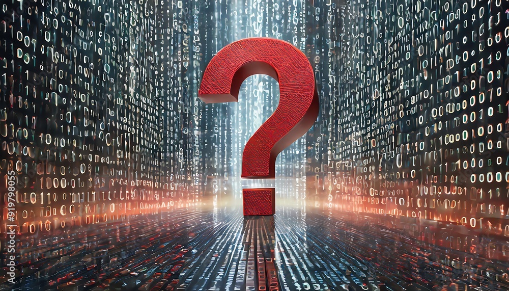 Digital 3D re Question Mark Embedded with Binary Code, Representing AI ...