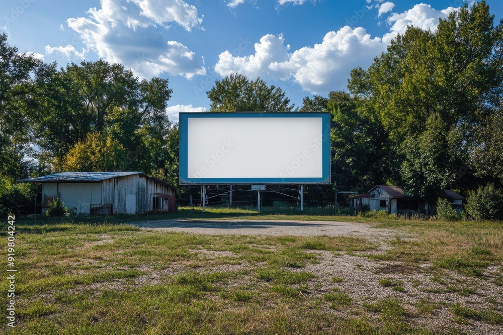 Vintage Drive-In Movie Screen in Rural Outdoor Setting with 1950s ...