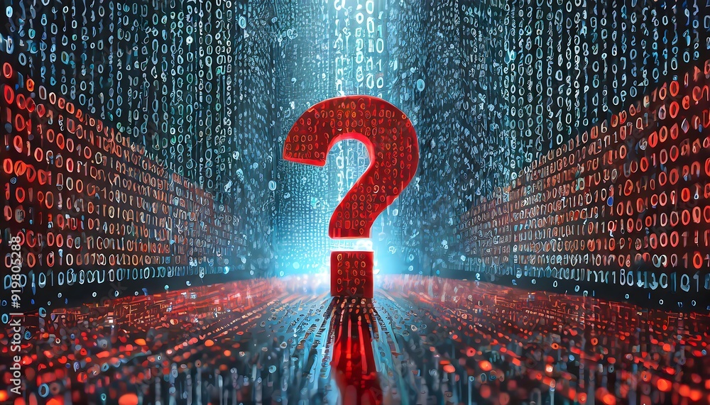 Digital 3D re Question Mark Embedded with Binary Code, Representing AI ...