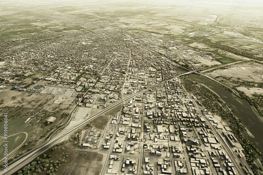 Technical aerial visual, 3D LiDAR GIS aerial map satellite scan model ...