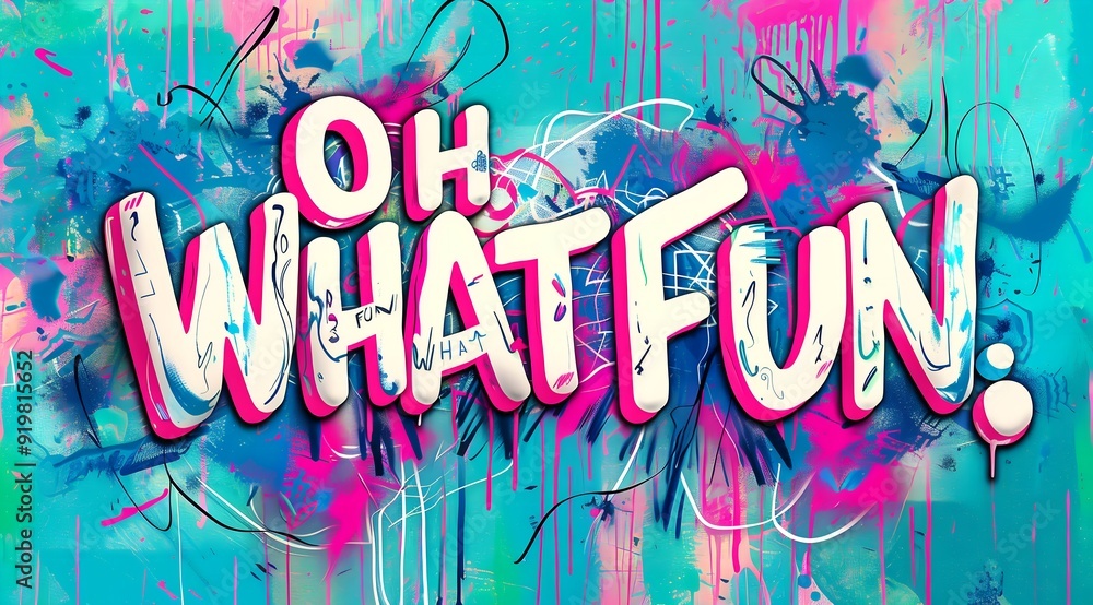 Text logo OH WHAT FUN, font design, graffiti text , solid background ...