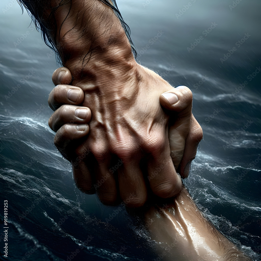 An emotionally charged and realistic image of Jesus rescuing a drowning ...