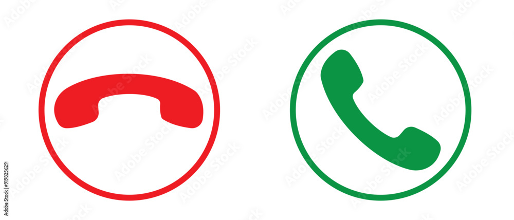 Phone call icon. Accept and reject Phone call buttons, Green, red ...