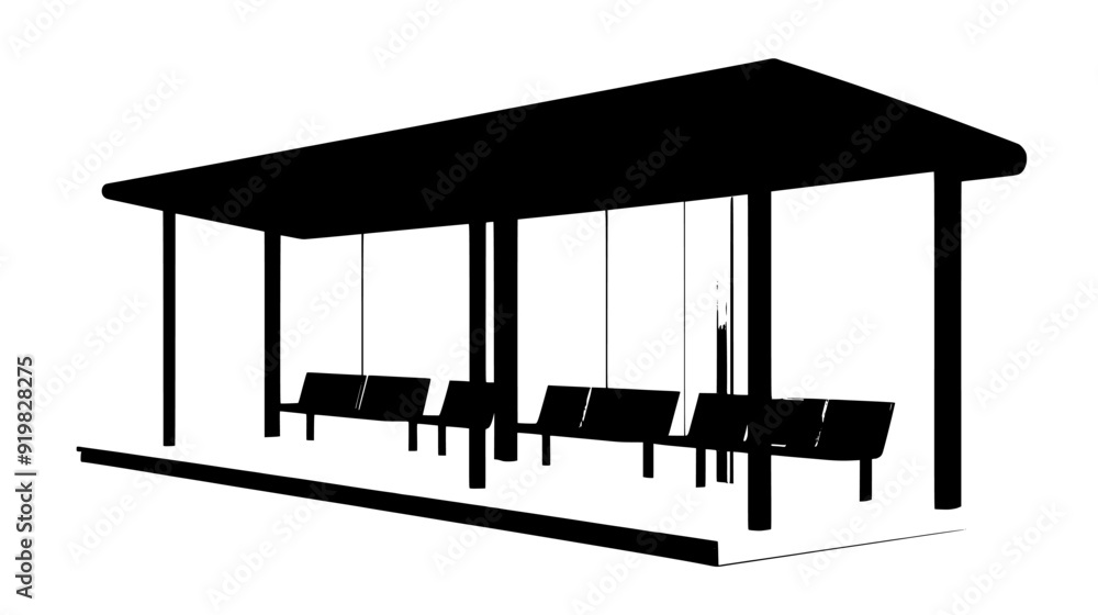Covered passenger waiting areas with clear barriers separating bus ...