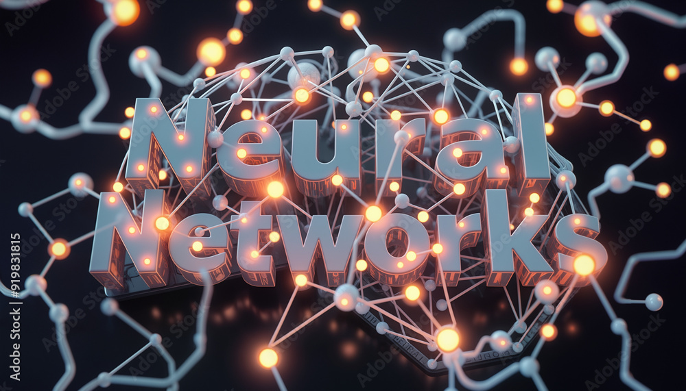 The words neural networks are spelled out in 3D letters on a black ...