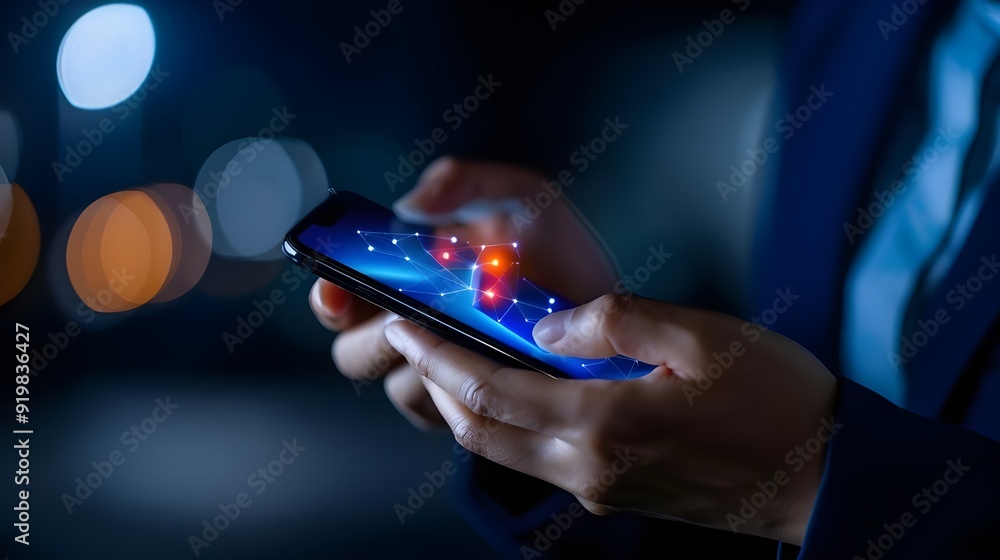 A person using a mobile banking app on their smartphone, clean and user ...