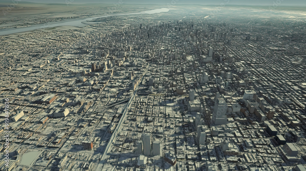 Technical aerial visual, 3D LiDAR GIS aerial map satellite scan model ...