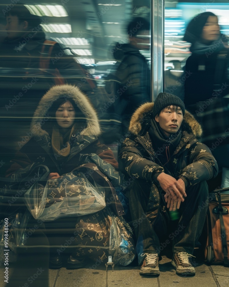City street life during winter. Urban people in motion. Strangers with ...