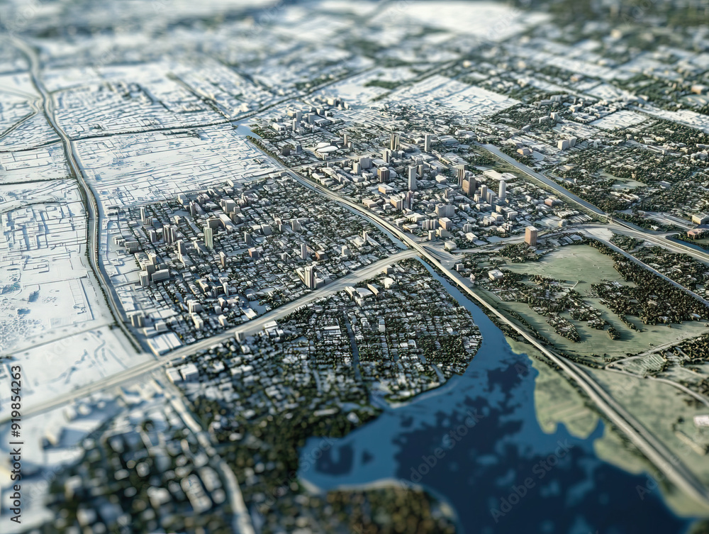 Technical aerial visual, 3D LiDAR GIS aerial map satellite scan model ...