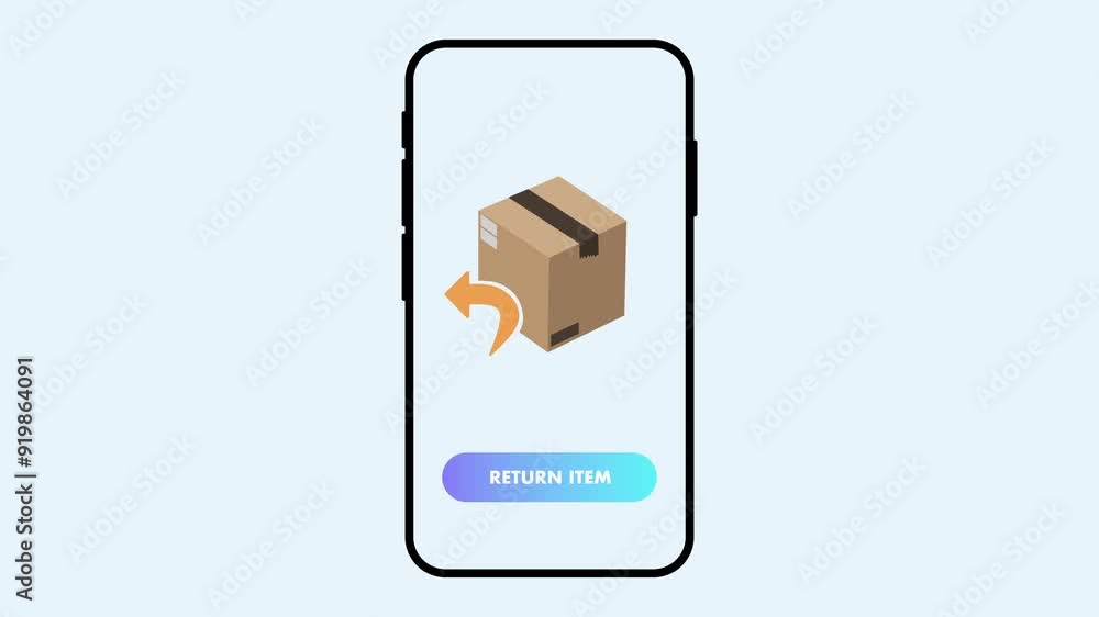 Brown box appearing inside an animated smartphone screen. Return arrow ...