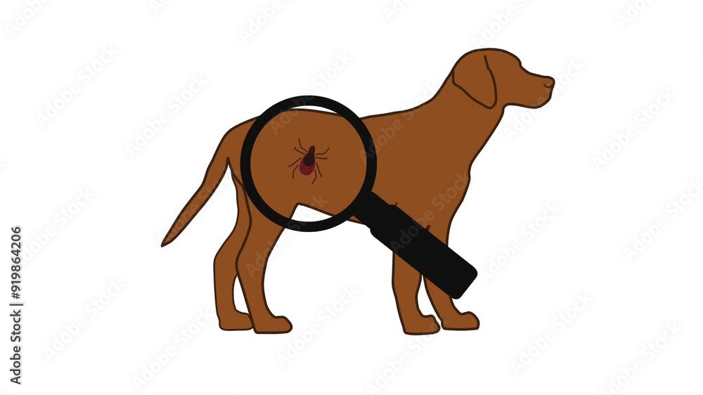 Dog appearing on screen. Magnifying glass icon swaying over the screen ...