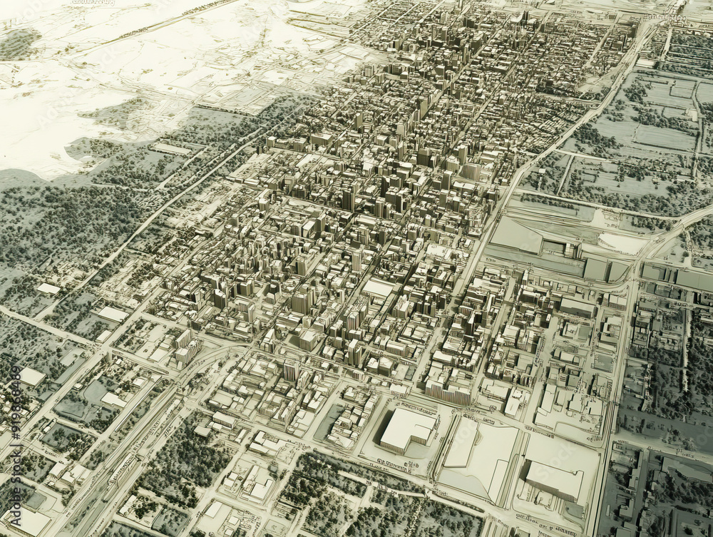 Technical aerial visual, 3D LiDAR GIS aerial map satellite scan model ...