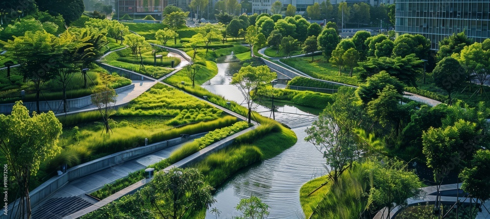 Sustainable Urban Park with Green Roofs, Permeable Pavements, and ...
