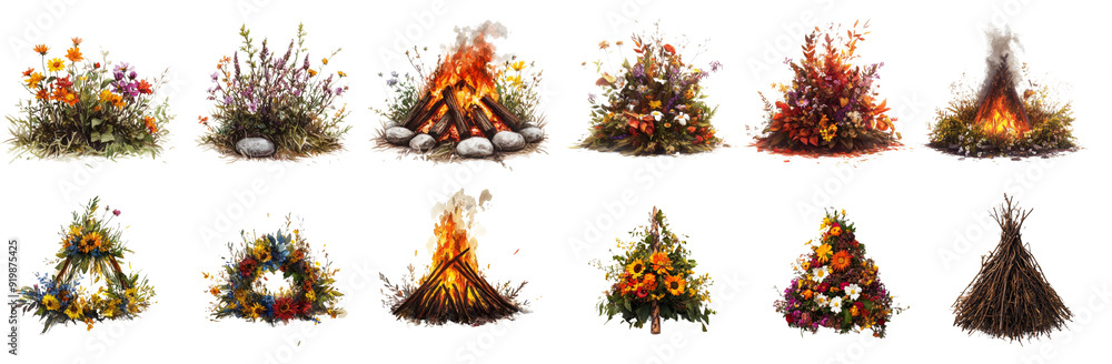 Campfire Illustration Set: A collection of 12 hand-drawn, whimsical ...
