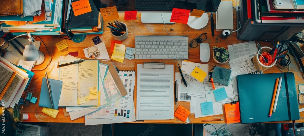 Cluttered and Disorganized Office Desk with Stress-Related Items ...
