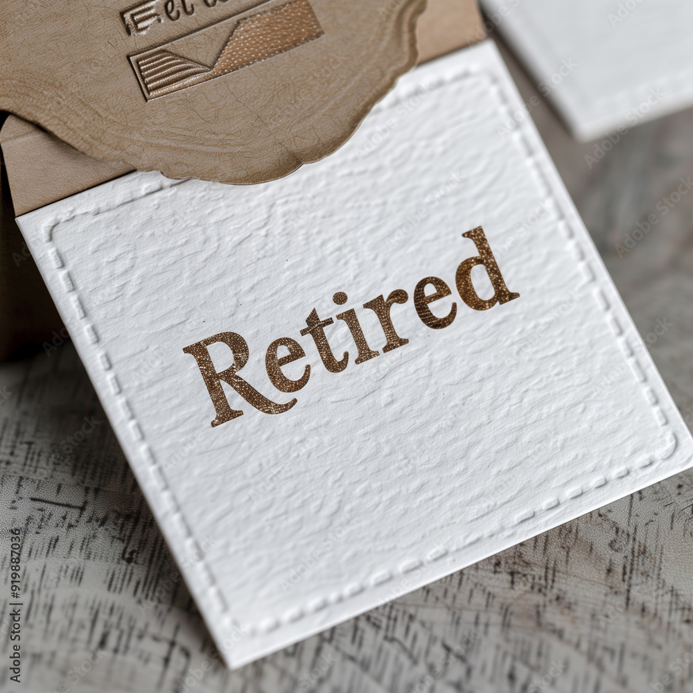 A sophisticated brown stamp imprint with the word "Retired" in elegant ...