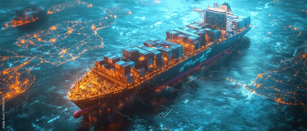 Futuristic cargo container ships use advanced technology for global ...