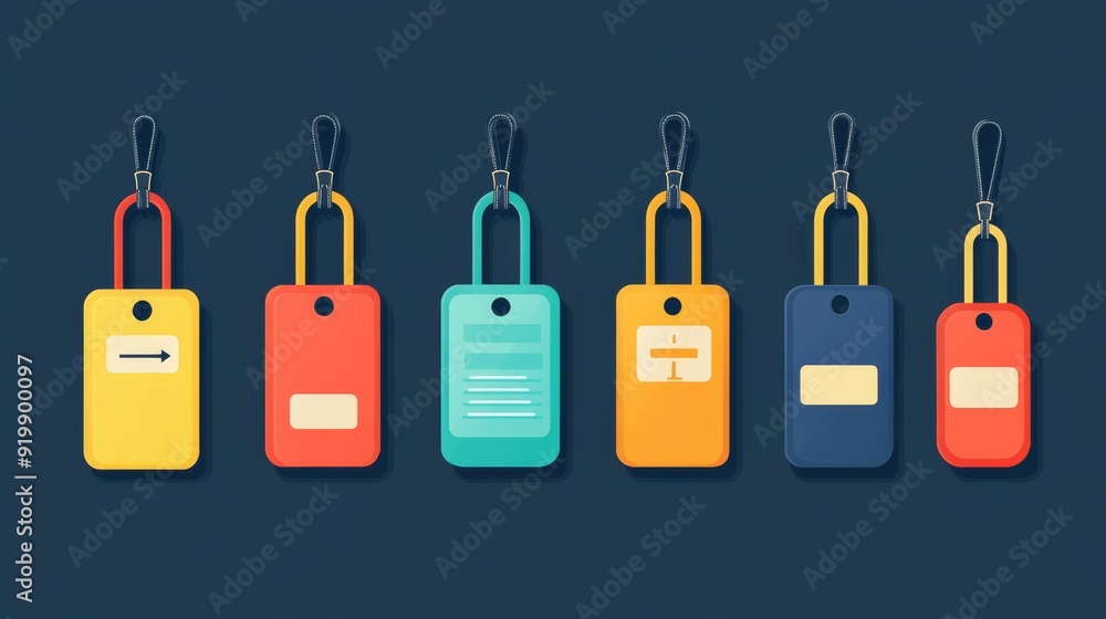 Paper luggage tags with barcode. Baggage information tape mockup ...